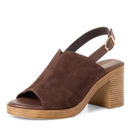 Sandalette Tamaris, Damen, Gr. 38, mokka, Veloursleder, unifarben, Schuhe Sandalette, Blockabsatz, Sommmerschuh mit verstellbarer Schnalle
