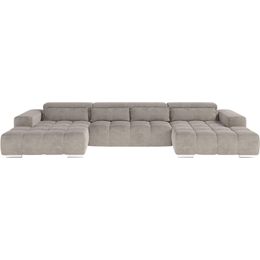 Wohnlandschaft COTTA "Orion U-Form, B: 400 cm", elephant, B:400cm T:186cm, 100% POLYESTER (PES), Sofas, Wohnlandschaft, Kopfteilverstellung & 4 Kissen, optional elektr. Sitztiefenverstellung
