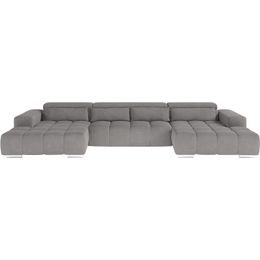 Wohnlandschaft COTTA "Orion U-Form, B: 400 cm", grau, B:400cm T:186cm, 96% POLYESTER (PES) 4% POLYAMID (PA), Sofas, Wohnlandschaft, Kopfteilverstellung & 4 Kissen, optional elektr. Sitztiefenverstellung