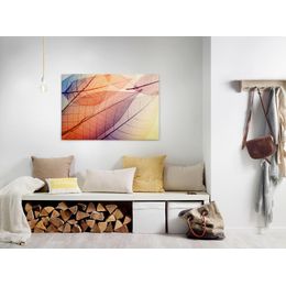 A.S. Cr&eacute;ation Leinwandbild A.S. CR&Eacute;ATION "Limpid Leaf", bunt (farbe rahmen: holzfarben, farbe bild(er): orange, gelb, lila), B:90cm H:60cm, Holz, Stahl, Bilder, Leinwandbild, Keilrahmen Moderne Bl&auml;tter Bunt Leinwand-Bild Wohnzimmer modern Kinder