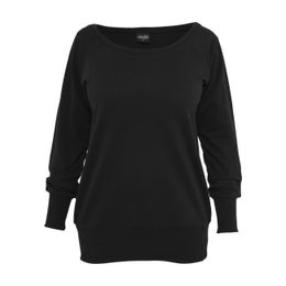 Sweatshirt Urban Classics "Urban Classics Damen Ladies Wideneck Crewneck", Damen, Gr. XS, schwarz, 100% Baumwolle, unifarben, Rundhals, Sweatshirts Sweatshirt