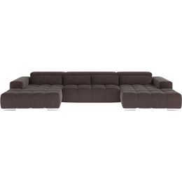 Wohnlandschaft COTTA "Orion U-Form, B: 400 cm", charcoal, B:400cm T:186cm, 100% POLYESTER (PES), Sofas, Wohnlandschaft, Kopfteilverstellung & 4 Kissen, optional elektr. Sitztiefenverstellung