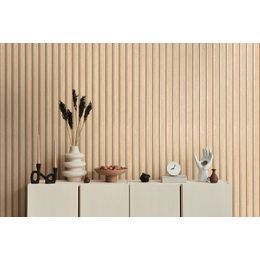A.S. Cr&eacute;ation Vliestapete A.S. CR&Eacute;ATION "50 Jahre AS Holzpaneele Tapete Holzoptik mit Metallic-Effekt 3D", beige (beige,gold), B:0,53m H:0,02m L:10,05m, Vlies, Tapeten, Vliestapete Wandpaneele f&uuml;r Schlafzimmer K&uuml;che Wohnzimmer Holzpaneele
