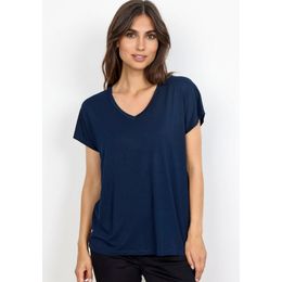 V-Shirt soyaconcept "SC-MARICA 32", Damen, Gr. L, blau (6910 navy), Jersey, Obermaterial: 93% Lyocell, 7% Elasthan, unifarben, regular fit normal, V-Ausschnitt, Shirts, aus Viskosemischung mit Lyocell und Elasthan, Regular Fit