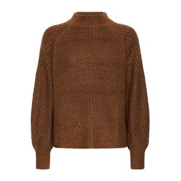 Strickpullover B.Young "Langarm BYOKSANA", Damen, Gr. S, braun (bison melange), Obermaterial: 55% Polyacryl PAN. 21% Polyester PES. 16% Polyamid PA. 8% Wolle mw., Pullover Strickpullover