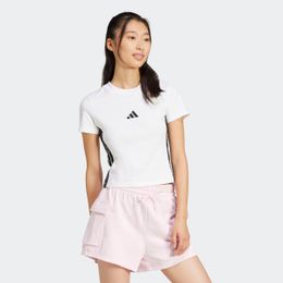 T-Shirt adidas Sportswear "ESSENTIALS 3-STREIFEN SLIM BABY", Damen, Gr. S, schwarz-wei&szlig; (wei&szlig;, schwarz), Obermaterial: 93% Baumwolle, 7% Elasthan, Rundhals, Shirts T-Shirt, schmale Passform, Rundhalsausschnitt, mit Elasthan-Anteil