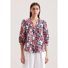 Klassische Bluse Seidensticker "Schwarze Rose", Damen, Gr. L40, rosa, 65% Baumwolle, 35% Leinen, gemustert, regular fit, V-Ausschnitt, Blusen, Tunika Druck