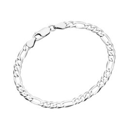Armband Smart Jewel "Figarokette 3/1 diamantiert, massiv, Silber 925" Gr. 21, silber, Armb&auml;nder, Damen, 21cm, Silber 925 (Sterlingsilber), Armband