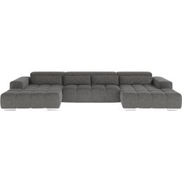 Wohnlandschaft COTTA "Orion U-Form, B: 400 cm", anthrazit, B:400cm T:186cm, 100% POLYESTER (PES), Sofas, Wohnlandschaft, Kopfteilverstellung & 4 Kissen, optional elektr. Sitztiefenverstellung