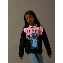 Sweatshirt name it "NKFODIMI STITCH RLX SWEAT BRU WDI", M&auml;dchen, Gr. 116, schwarz, Sweatware, Obermaterial: 95% Baumwolle, 5% Elasthan, bedruckt, Rundhals, Rippb&uuml;ndchen, Sweatshirts Sweatshirt