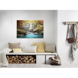 A.S. Cr&eacute;ation Leinwandbild A.S. CR&Eacute;ATION "Waterfall", bunt (farbe rahmen: holzfarben, farbe bild(er): orange, gelb, blau), B:90cm H:60cm, Holz, Stahl, Bilder, Leinwandbild, Wasserfall Bild Keilrahmen Leinwand-Bild Wohnzimmer modern Wandbild