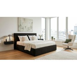 Polsterbett OTTO HOME "AVVRA in der Gr&ouml;&szlig;e 180x200 cm, mit flauschigen Breitcord bezogen", schwarz, B:201cm H:118cm L:220cm, Betten, Polsterbett, wahlweise mit Lattenrost und King-Matratze (28cm)