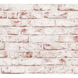 Livingwalls Vliestapete LIVING WALLS "Best of Wood`n Stone 2nd Edition", wei&szlig; (wei&szlig; rostrot), B:0,53m L:10,05m, Vinyl, Vlies, Tapeten, Struktur Tapete Stein Tapeten Wohnzimmer Schlafzimmer K&uuml;che Flur Optik
