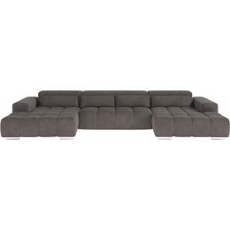 Wohnlandschaft COTTA "Orion U-Form, B: 400 cm", stone, B:400cm T:186cm, 96% POLYESTER (PES) 4% POLYAMID (PA), Sofas, Wohnlandschaft, Kopfteilverstellung & 4 Kissen, optional elektr. Sitztiefenverstellung