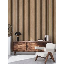 A.S. Cr&eacute;ation Vliestapete A.S. CR&Eacute;ATION "PrintWalls II Skandinavische Holzpaneele", beige (beige braun schwarz), B:0,53m H:0,01m L:10,05m, Vinyl, Vlies, Tapeten, Holzoptik Vlies Vlies Wand Tapeten Wohnzimmer Schlafzimmer K&uuml;che Optik