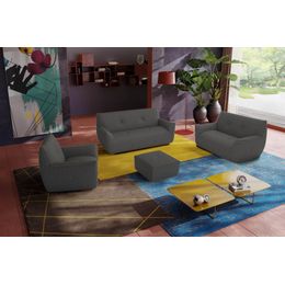 Polstergarnitur Egoitaliano "Yuki, extravagantes Design und h&ouml;chster Sitzkomfort, tolle Details", schwarz (cervia, grau), H:85cm T:90cm, Sitzm&ouml;bel-Sets, Set, bestehend aus einem 2,5- und einem 2-Sitzer, Sessel und Hocker