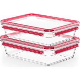 Frischhaltedose Emsa "Clip&Close, Made in Germany, 2 Liter", rot, B:19,7cm H:8cm L:26,7cm, Glas, Lebensmittelaufbewahrungsbeh&auml;lter, Frischhaltedose, backofen-, gefrierfest, mikrowellengeeignet, (2 Dosen m. Deckel)
