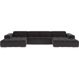 Wohnlandschaft COTTA "Orion U-Form, B: 400 cm", schwarz, B:400cm T:186cm, 100% POLYESTER (PES), Sofas, Wohnlandschaft, Kopfteilverstellung & 4 Kissen, optional elektr. Sitztiefenverstellung