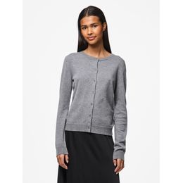 Strickjacke Pieces "PCNORA LS O-NECK KNIT CARDIGAN NOOS BC", Damen, Gr. L, grau (medium grau melange), Strick, Obermaterial: 50% Viskose, 28% Polyester, 22% Nylon, unifarben, slim fit normal, Rundhals, Strickjacken Strickjacke, Viskosemischung, slim fit