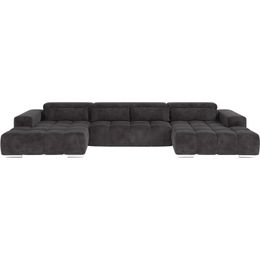 Wohnlandschaft COTTA "Orion U-Form, B: 400 cm", schwarz, B:400cm T:186cm, 96% POLYESTER (PES) 4% POLYAMID (PA), Sofas, Wohnlandschaft, Kopfteilverstellung & 4 Kissen, optional elektr. Sitztiefenverstellung