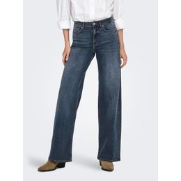 High-waist-Jeans Only "ONLMADISON ICON HW WIDE DNM CRO300 NOOS", Damen, Gr. XS (34), L&auml;nge 32, blau schwarz denim, Denim/Jeans, Obermaterial: 92% Baumwolle, 6% Elastomultiester, 2% Elasthan, unifarben, Jeans High-Waist-Jeans