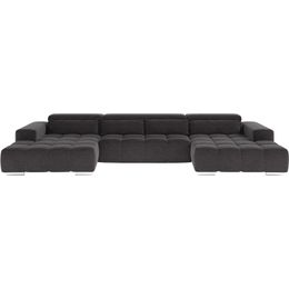 Wohnlandschaft COTTA "Orion U-Form, B: 400 cm", mud, B:400cm T:186cm, 100% POLYESTER (PES), Sofas, Wohnlandschaft, Kopfteilverstellung & 4 Kissen, optional elektr. Sitztiefenverstellung