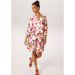Hemdblusenkleid Aniston CASUAL, Damen, Gr. 42, N-Gr, creme, fuchsia, orange, lila, gr&uuml;n, Web, Obermaterial: 100% Viskose, bedruckt, gebl&uuml;mt, oversize kniefrei, 1-Knopf-Manschette, Kleider, mit romantischen Blumendruck - jedes Teil ein Unikat