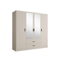 Kleiderschrank OTTO HOME "TERRIK, modern mit viel Stauraum & geriffelter Struktur, Spiegel", cashmere, beige, B:200cm H:200,4cm T:56cm, FSC-zertifizierter Holzwerkstoff, MDF, Schr&auml;nke, Kleiderschrank, Schrank mit 11 F&auml;chern, Kleiderstange, 2 Schubladen, Made in EU