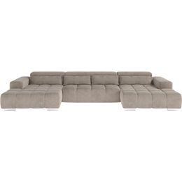 Wohnlandschaft COTTA "Orion U-Form, B: 400 cm", platinum, B:400cm T:186cm, 100% POLYESTER (PES), Sofas, Wohnlandschaft, Kopfteilverstellung & 4 Kissen, optional elektr. Sitztiefenverstellung
