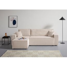 Ecksofa OTTO HOME "CASSI L-Form, 241cm - OTTO. Verl&auml;ssliche Qualit&auml;t.", beige (creme), B:241cm H:80cm T:48cm, Sofas, Ecksofa, Schlaffunktion (133/200), Bettkasten, Cord, Unser Tiefpreis