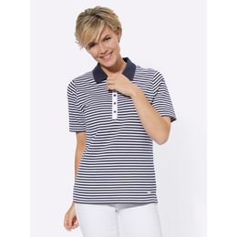 Poloshirt Casual Looks "Poloshirt", Damen, Gr. 44, blau (marine, wei&szlig;, geringelt), 100% Baumwolle, gemustert, mehrfarbig, Shirts