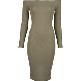 Shirtkleid Urban Classics "Urban Classics Damen Ladies Off Shoulder Longsleeve Rib Dress", Damen, Gr. M, US-Gr&ouml;&szlig;en, tiniolive, 97% Baumwolle, 3% Elasthan, unifarben, slim fit, Carmenausschnitt, Kleider Shirtkleid