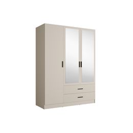 Kleiderschrank OTTO HOME "TERRIK, modern mit viel Stauraum & geriffelter Struktur, Spiegel", cashmere, beige, B:150cm H:200,4cm T:56cm, FSC-zertifizierter Holzwerkstoff, MDF, Schr&auml;nke, Kleiderschrank, Garderobe mit 6 F&auml;chern, Kleiderstange, 2 Schubladen, Made in EU