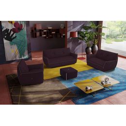 Polstergarnitur Egoitaliano "Yuki, extravagantes Design und h&ouml;chster Sitzkomfort, tolle Details", rot (rubino, grau), H:85cm T:90cm, Sitzm&ouml;bel-Sets, Set, bestehend aus einem 2,5- und einem 2-Sitzer, Sessel und Hocker