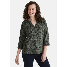 3/4-Arm-Shirt STOOKER WOMEN "MARIE Print Shirt Bluse 3/4-Arm", Damen, Gr. 48/50, gr&uuml;n (gr&uuml;n leo aop), Jersey, 100% Baumwolle, regular fit, V-Ausschnitt, Shirts 3/4-Arm-Shirt, Regular Fit Shirt Bluse Baumwolle Shirt Knopfleiste f&uuml;r Damen