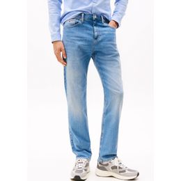 Straight-Jeans Tommy Jeans "Ryan Regular Slim Straight", Herren, Gr. 34, L&auml;nge 34, blau (denim medium), Denim/Jeans, Obermaterial: 95% Baumwolle, 4% Elastomultiester, 1% Elasthan, straight fit, Jeans Straight-Jeans