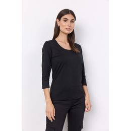 Rundhalsshirt soyaconcept "SC-PYLLE 175", Damen, Gr. L, schwarz, Single Jersey, Obermaterial: 58% Baumwolle, 36% Polyester, 6% Elasthan, unifarben, figurumspielend normal, Rundhals, Shirts Rundhalsshirt, aus Baumwollmischung, figurumspielende Passform, 3/4-&Auml;rmel, unifarben