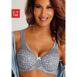Minimizer-BH Nuance, Damen, Gr. 100, Cup E, grau (grau, bedruckt), Netz, Obermaterial: 71% Polyamid, 29% Elasthan, Basic, BHs Minimizer-BH, mit B&uuml;gel und transparentem T&uuml;ll im Obercup &ndash; ideal f&uuml;r gro&szlig;e Gr&ouml;&szlig;en