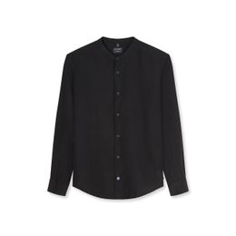 Langarmhemd OLYMP "OLYMP Casual, regular fit, Stehkragen", Herren, Gr. L, Normaler Arm, schwarz, 100% Leinen, Hemden