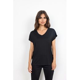 V-Shirt soyaconcept "SC-MARICA 32", Damen, Gr. XS, schwarz (9999 schwarz), Jersey, Obermaterial: 93% Lyocell, 7% Elasthan, unifarben, regular fit normal, V-Ausschnitt, Shirts, aus Viskosemischung mit Lyocell und Elasthan, Regular Fit