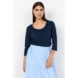 Rundhalsshirt soyaconcept "SC-PYLLE 175", Damen, Gr. M, navy, Single Jersey, Obermaterial: 58% Baumwolle, 36% Polyester, 6% Elasthan, unifarben, figurumspielend normal, Rundhals, Shirts Rundhalsshirt, aus Baumwollmischung, figurumspielende Passform, 3/4-&Auml;rmel, unifarben