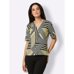 Print-Shirt CREATION L PREMIUM "Lyocell-Shirt", Damen, Gr. 36, schwarz-wei&szlig; (schwarz, wei&szlig;, bedruckt), 96% Lyocell, 4% Elasthan, bedruckt, gemustert, gestreift, mehrfarbig, V-Ausschnitt, Shirts