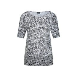 Kurzarmshirt GOLDNER "Kurzgr&ouml;&szlig;e Cityshirt mit Bl&uuml;ten-Muster", Damen, Gr. 21, wei&szlig; (wei&szlig;, schwarz, gemustert), Obermaterial: 95% Viskose CV. 5% Elasthan EL., gerade, Shirts, stretchbequemer Viskosejersey