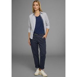 Chinohose Kangaroos, Damen, Gr. 36, N-Gr, blau (marine), Web, Obermaterial: 98% Baumwolle, 2% Elasthan, unifarben, gerade, unten schmal lang, Hosen Hose Chinohose, in schmaler Form, mit Kordel zu binden
