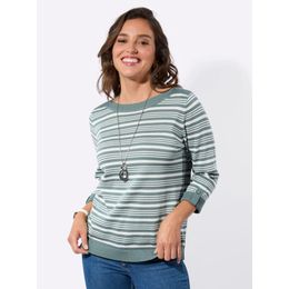3/4 Arm-Pullover Casual Looks "Ringel-Pullover", Damen, Gr. 50, jade, ecru, geringelt, 100% Baumwolle, gemustert, gestreift, mehrfarbig, Pullover