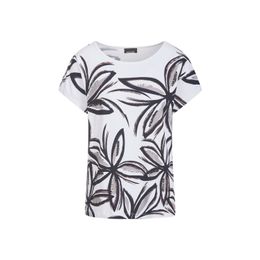 Kurzarmshirt GOLDNER "Kurzgr&ouml;&szlig;e Paillettenshirt mit Blumenmuster", Damen, Gr. 19, wei&szlig; (wei&szlig;, gemustert), Obermaterial: 95% Viskose CV. 5% Elasthan EL., U-Boot-Ausschnitt, Shirts, Paillettenstickerei auf dem Vorderteil
