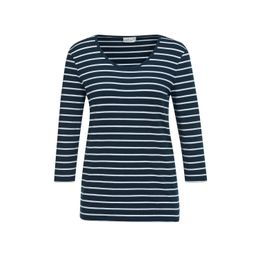 3/4-Arm-Shirt GOLDNER "Jerseyshirt mit Rundhals", Damen, Gr. 42, blau (marine, wei&szlig;, geringelt), Obermaterial: 95% Baumwolle CO. 5% Elasthan EL., normal, Tubular, Shirts 3/4-Arm-Shirt, Garngef&auml;rbte und dadurch farbbest&auml;ndige Ringel