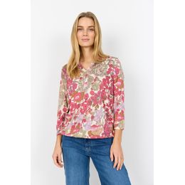 Shirtbluse soyaconcept "SC-FELICITY AOP 536", Damen, Gr. L, rapture rose combi, Web, Obermaterial: 50% Baumwolle, 50% Viskose, gemustert, normal, V-Ausschnitt, Blusen, normale Passform, aus Baumwollmischung mit Viskose, 3/4-&Auml;rmel