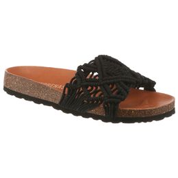 Pantoffel VERBENAS "Raga Knots Digital", Damen, Gr. 35, schwarz, Textil, geflochten, Schuhe, Sommerschuh, Pool Slides, Flat in geh&auml;keltem Look