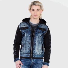 Cipo & Baxx Jeansjacke CIPO & BAXX "CJ154", Herren, Gr. 4XL, blau, Stoff, 100% Baumwolle, unifarben, figurumspielend normal, Jacken Jeansjacke, im 2-in-1 Look